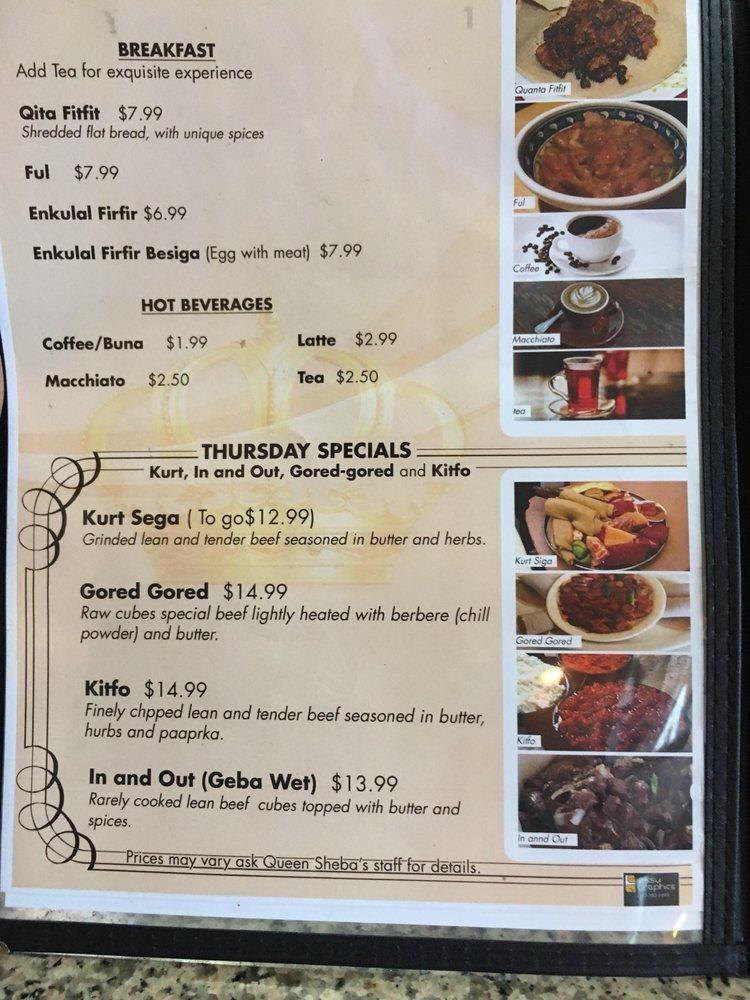 Carta de Queen of Sheba Ethiopian Restaurant, Inglewood