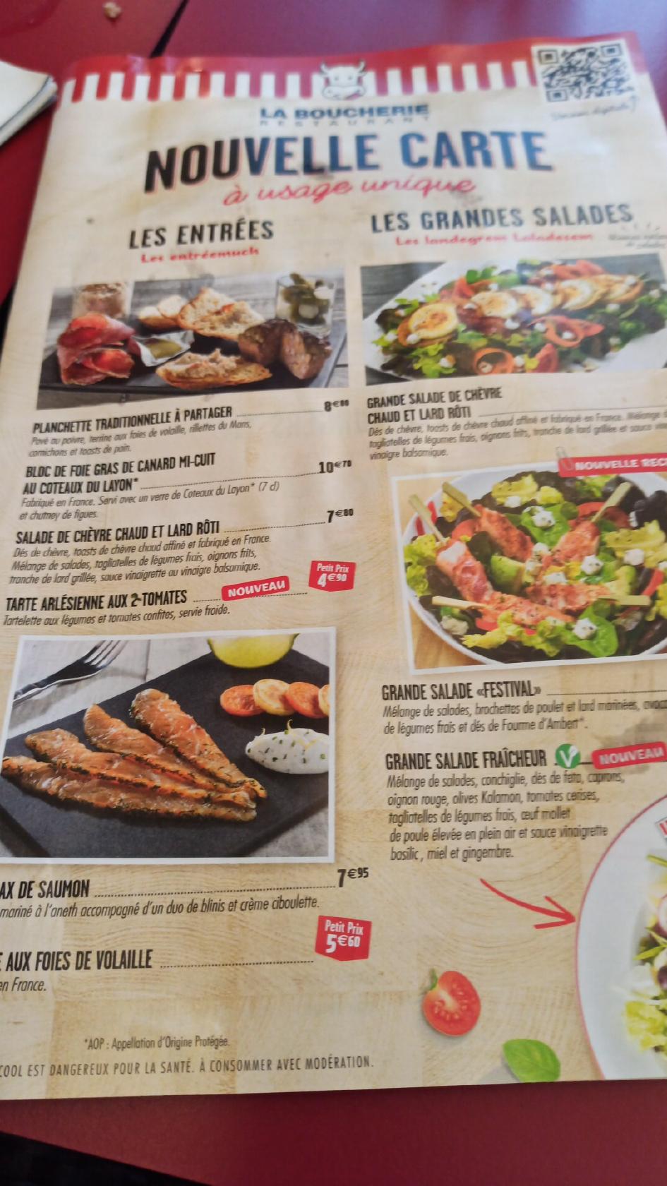 Menu at Restaurant La Boucherie, Auray, Zone Océane