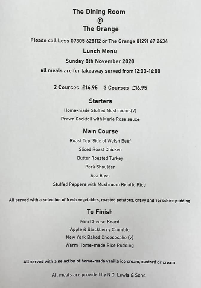 Menu at The Dining Room @ The Grange restaurant, Usk