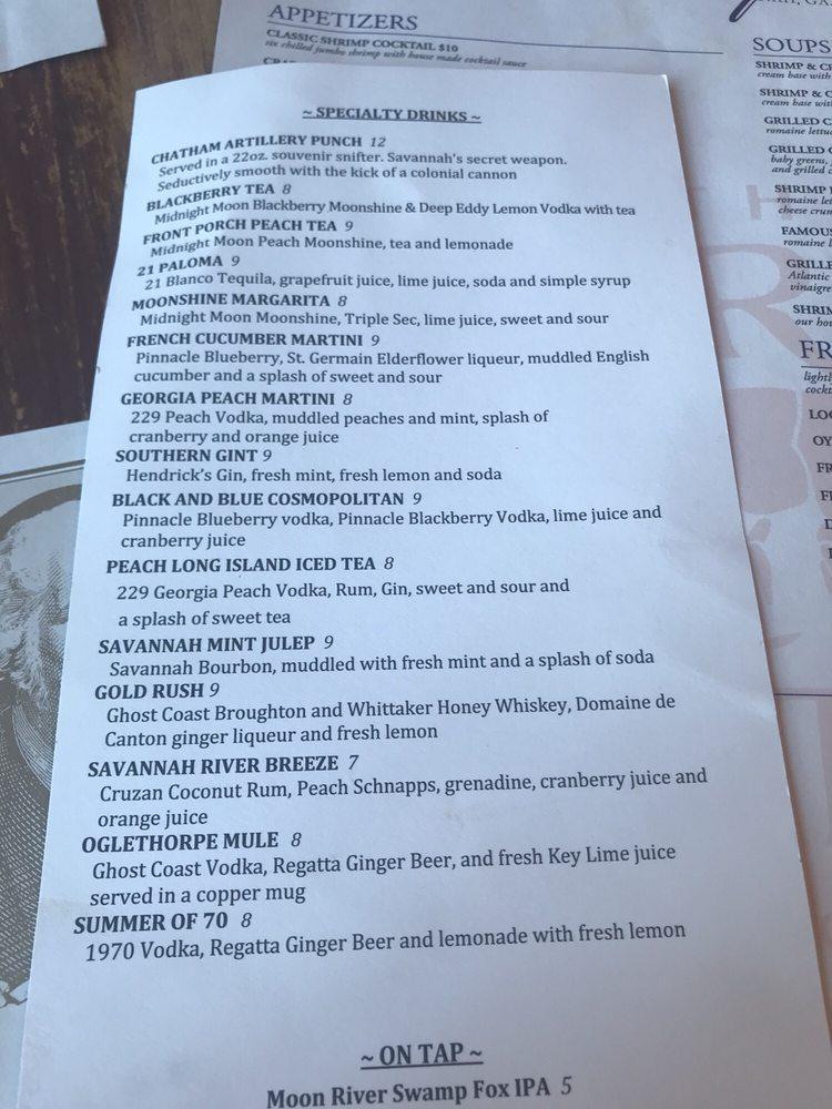 Menu at The Shrimp Factory restaurant, Savannah