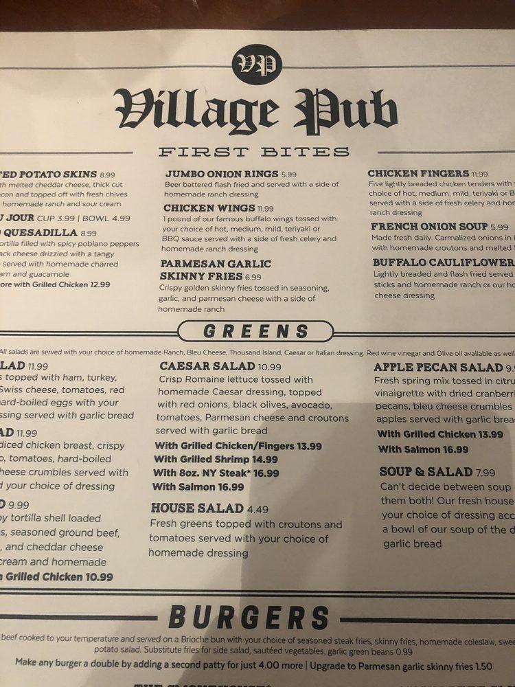 Menu at Village Pub & Poker, Las Vegas, S Rainbow Blvd