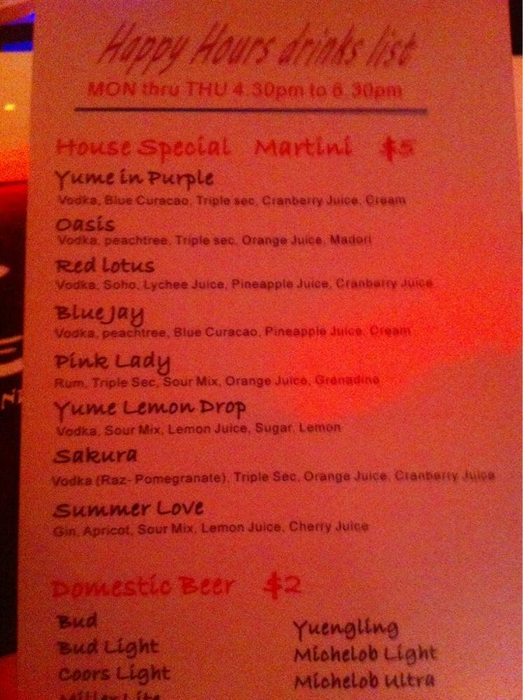 Menu at Yume restaurant, Scranton