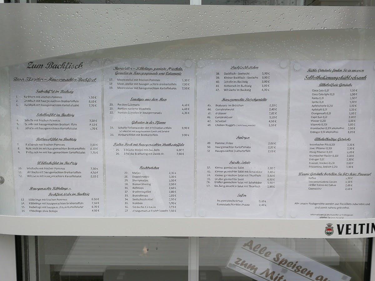 Speisekarte von Zum Backfisch restaurant, Norden, Norddeicher Straße 231