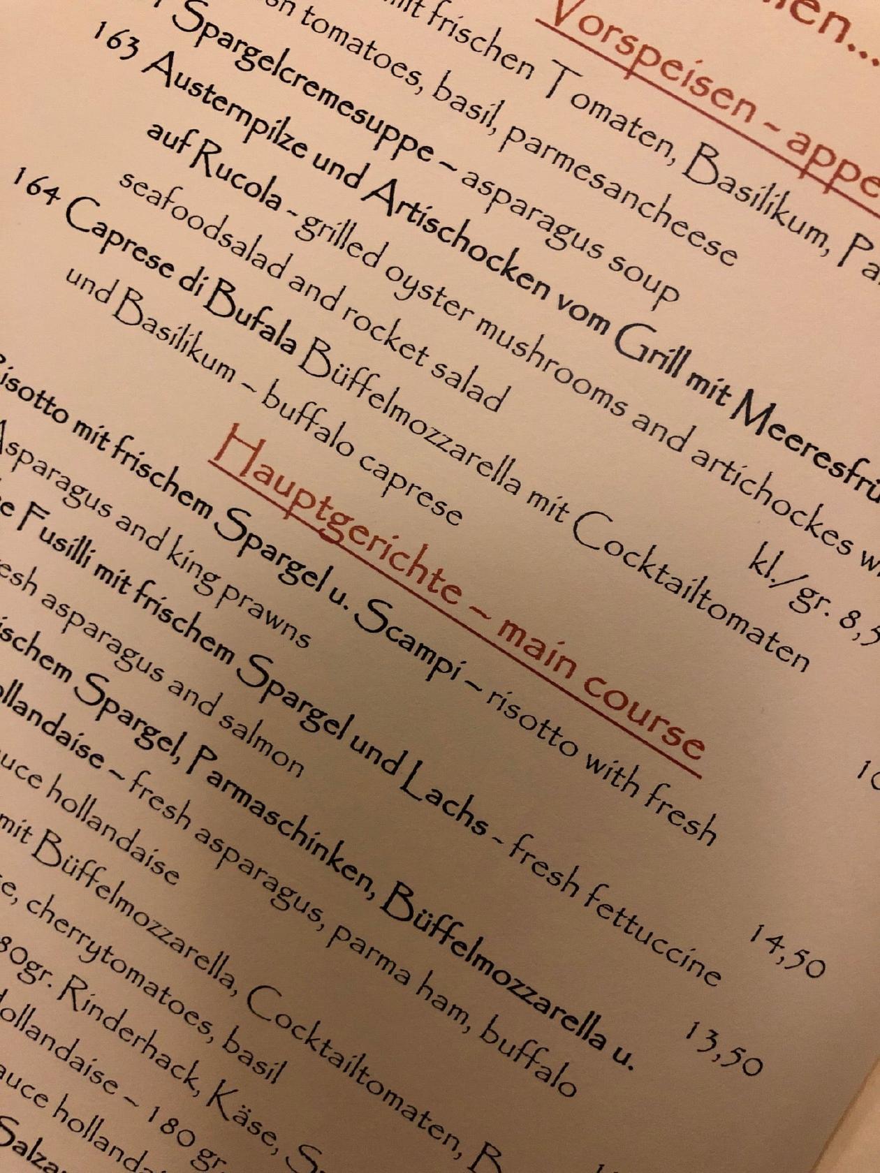 Menu at Colosseo pizzeria, Garmisch-Partenkirchen