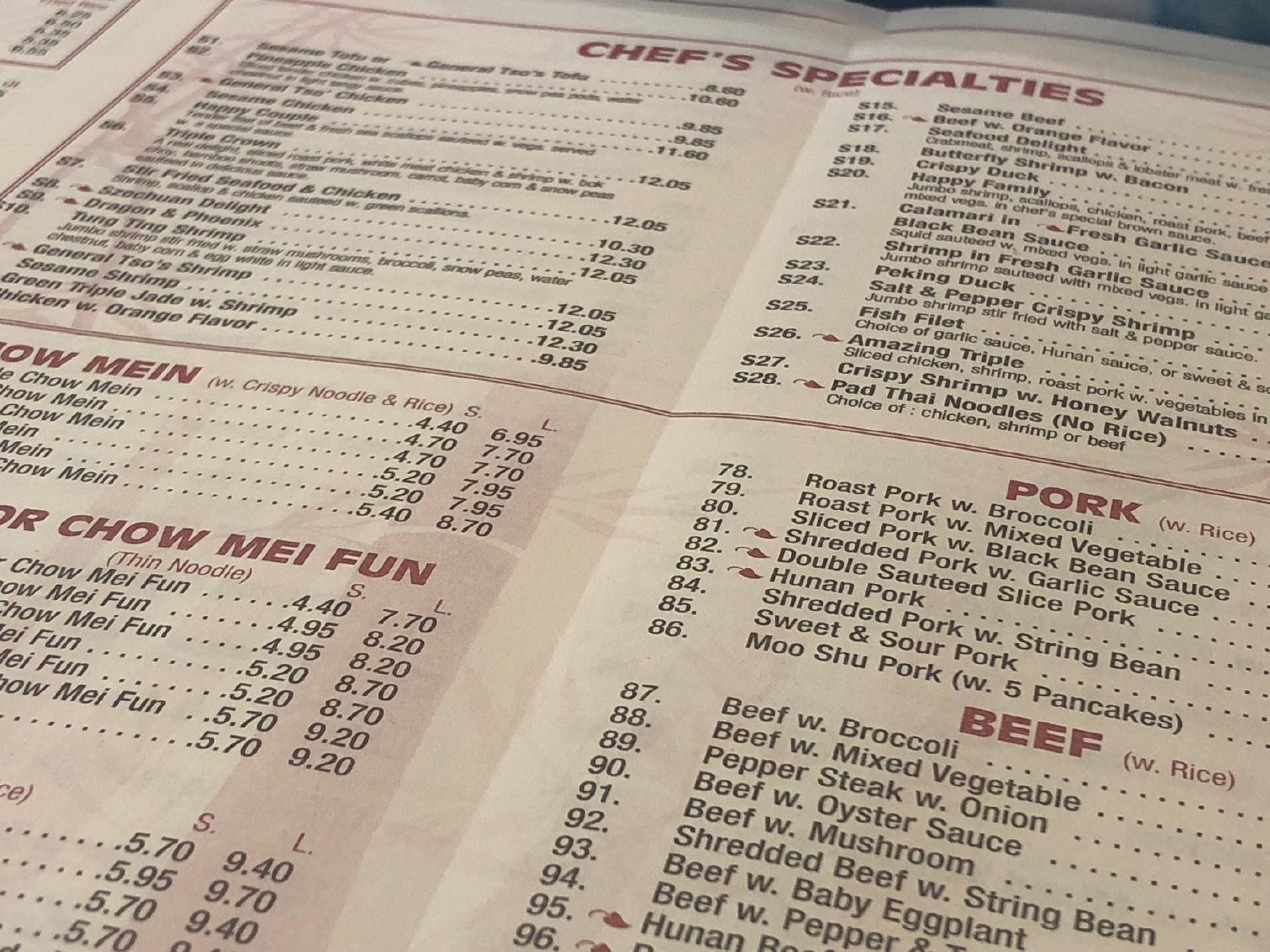 Menu at Golden Fortune restaurant, Rockville Centre, 86 N Village Ave