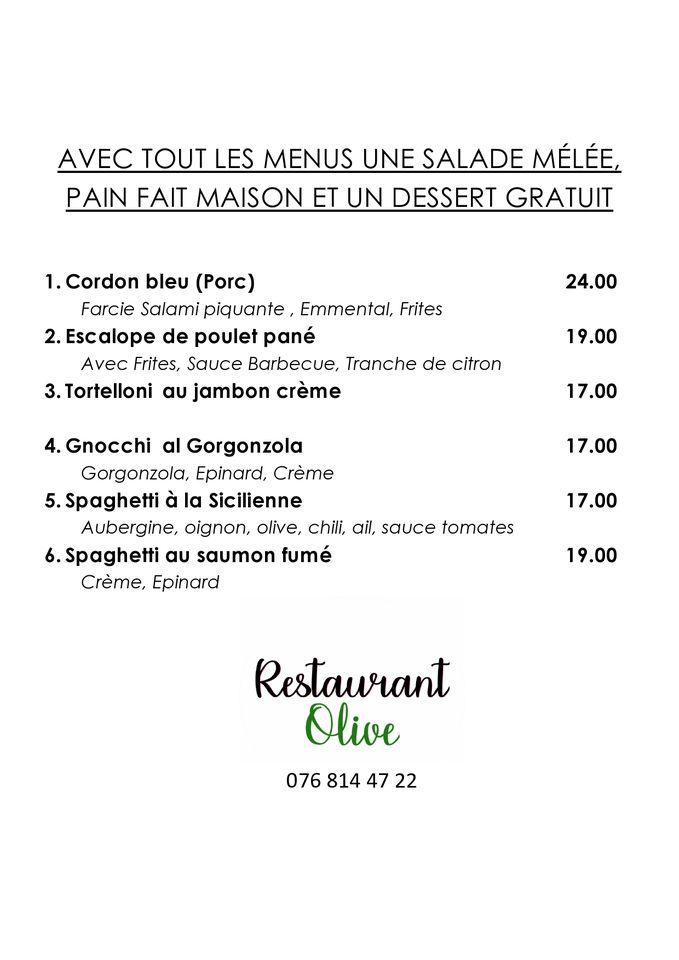 Menu at Restaurant Olive, Cernier