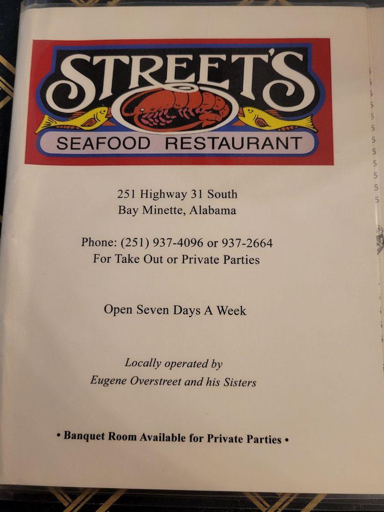 Menu at Street's Seafood Restaurant, Bay Minette