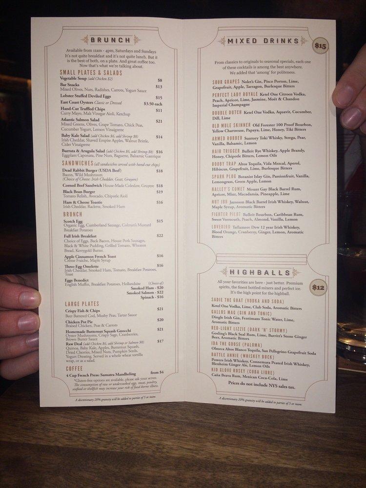 Menu at The Dead Rabbit pub & bar, New York City