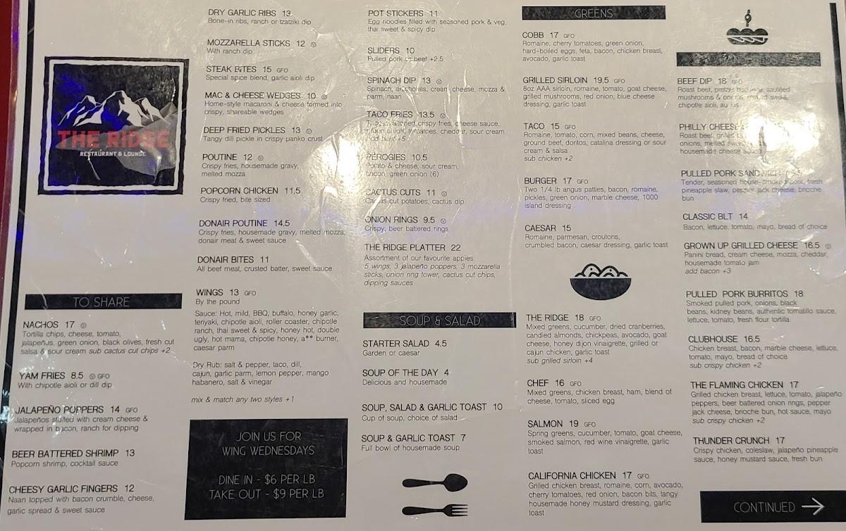 Menu at Ridgeview restaurant and lounge, Grande Cache