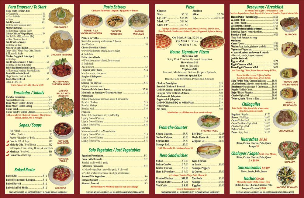 Menu at Victorias Pizzeria, New York City, 111-17 Roosevelt Ave
