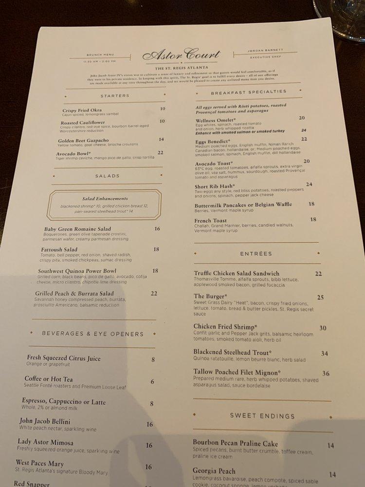 Menu at Astor Court restaurant, Atlanta