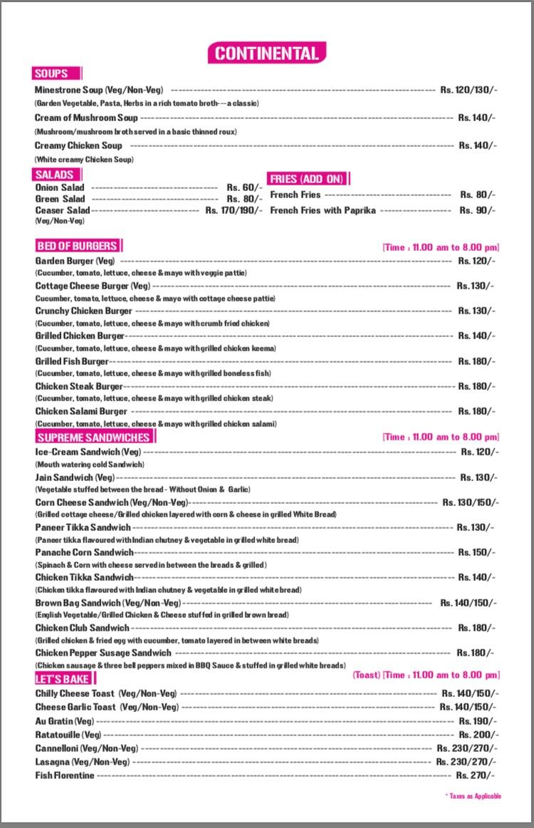 Menu at BLAST, Cuttack, Rex plaza