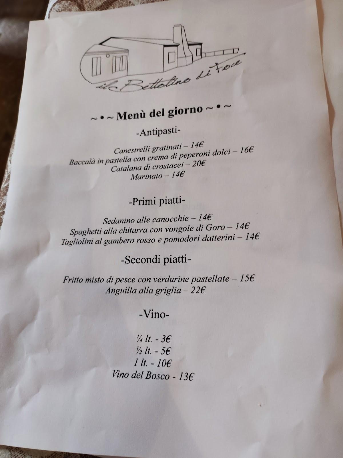 Menu da Il Bettolino di Foce ristorante, Comacchio