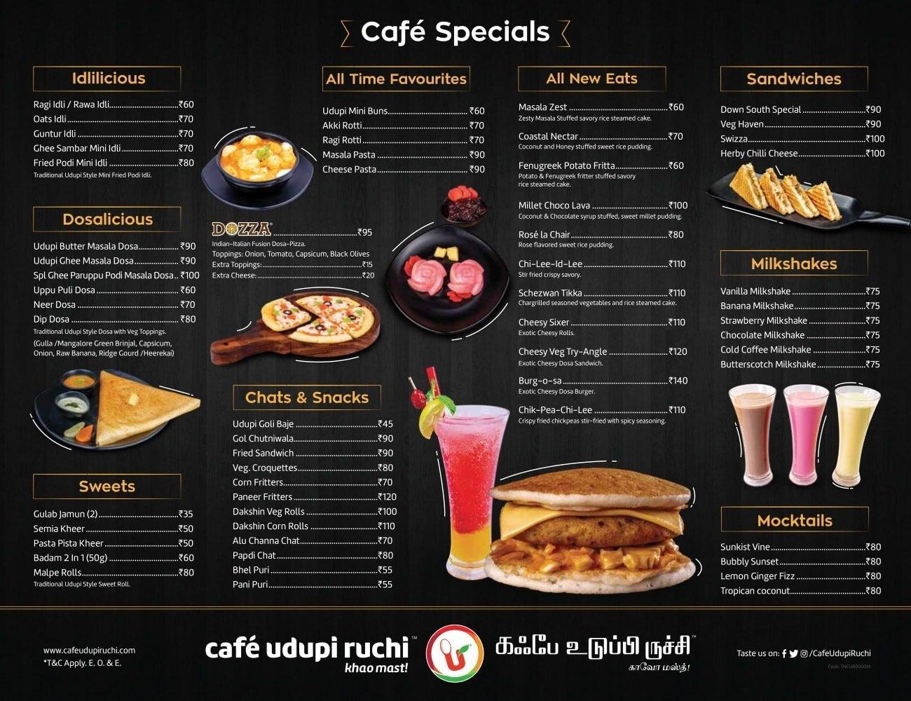 Menu at Cafe Udupi Ruchi Mathampalayam, Bilichi