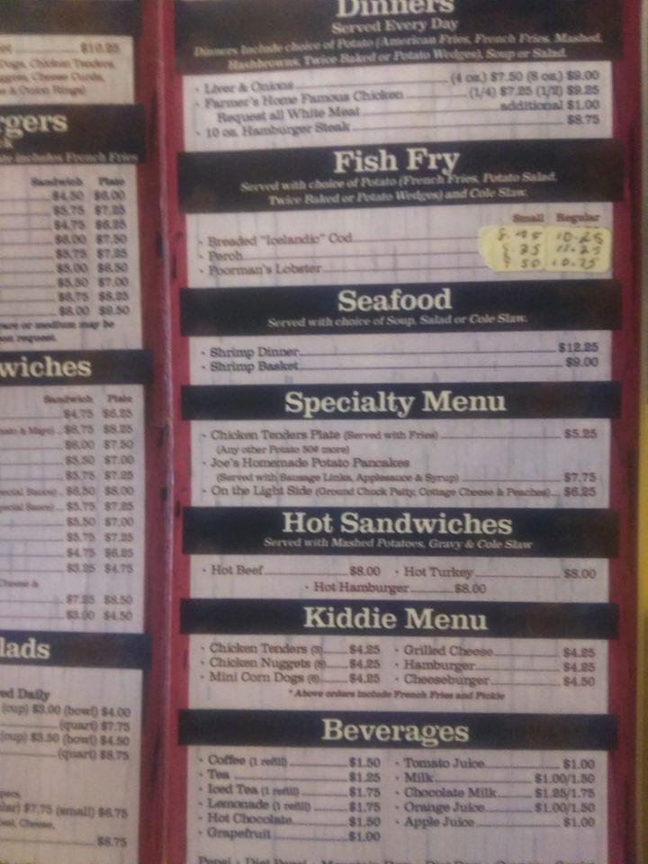 Menu at Farmers Home Restaurant, Antigo