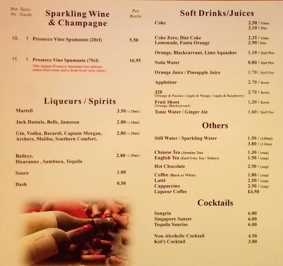 Menu at Honeymoon restaurant, Paignton