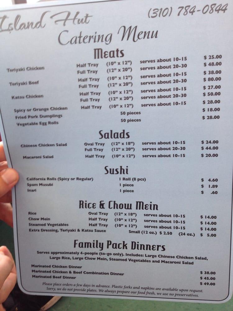 Menu at Island Hut restaurant, Lomita