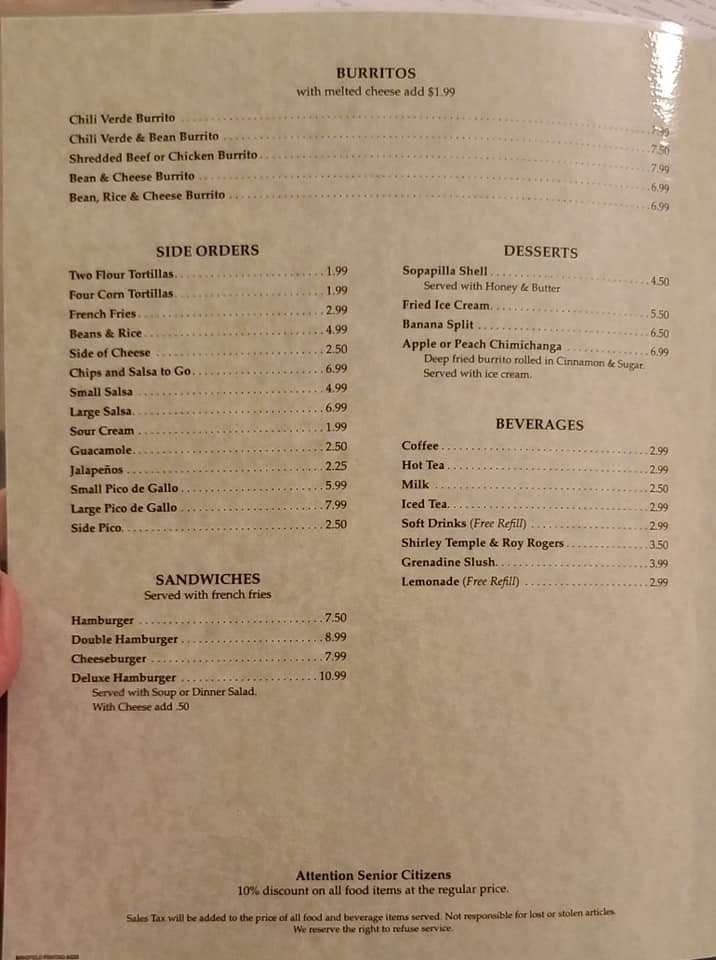 Menu at La Cabana Restaurant, Vernal