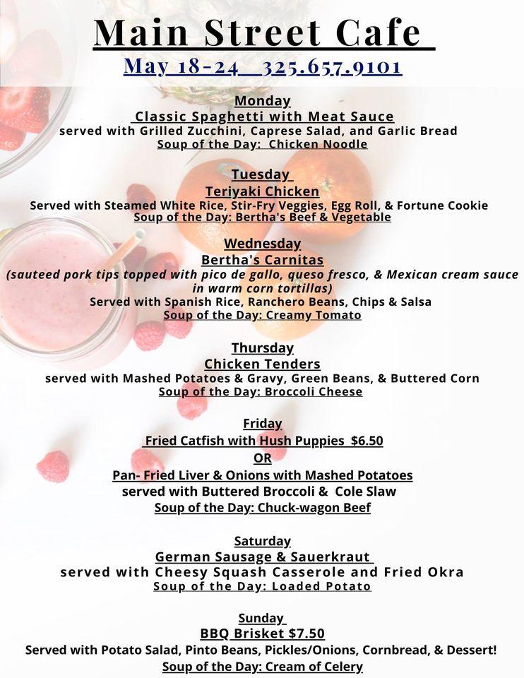 Menu at Main Street Cafe, San Angelo