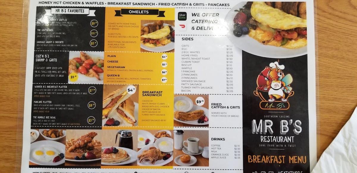Menu at Mr B's Restaurant, Tampa