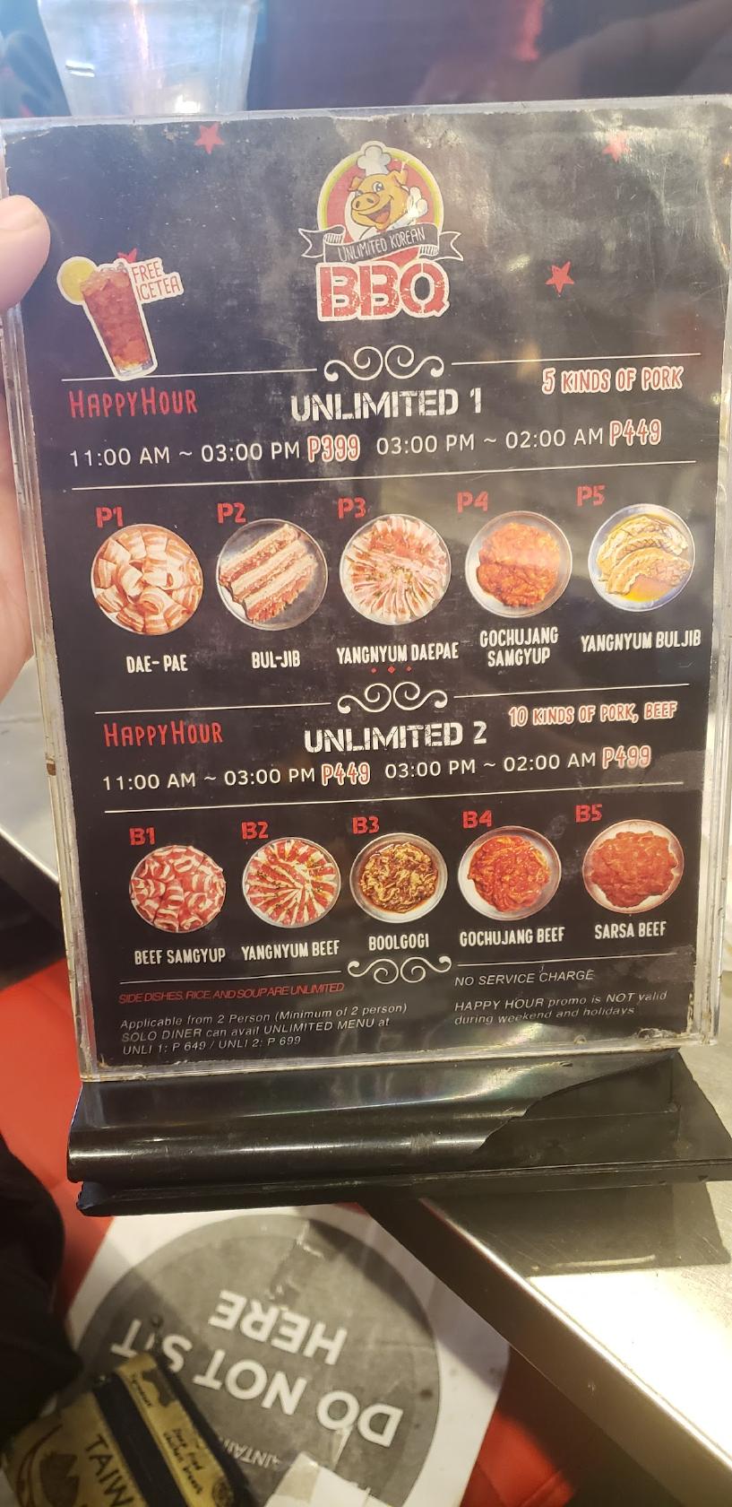 Menu at Samgyupsalamat Korean Restaurant, Dasmariñas