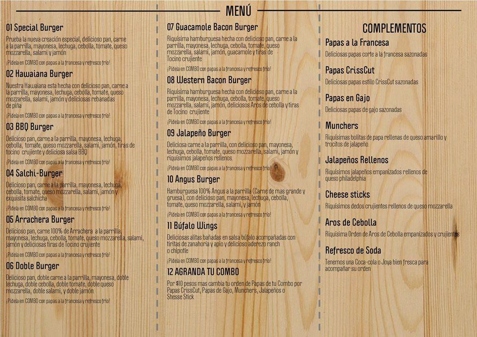 Carta del restaurante The Burger Shop, Guadalupe