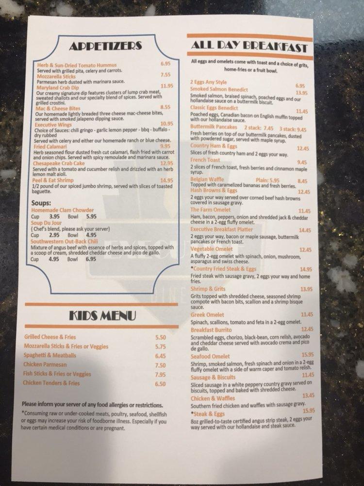 Menu at The Executive Diner restaurant, Alexandria