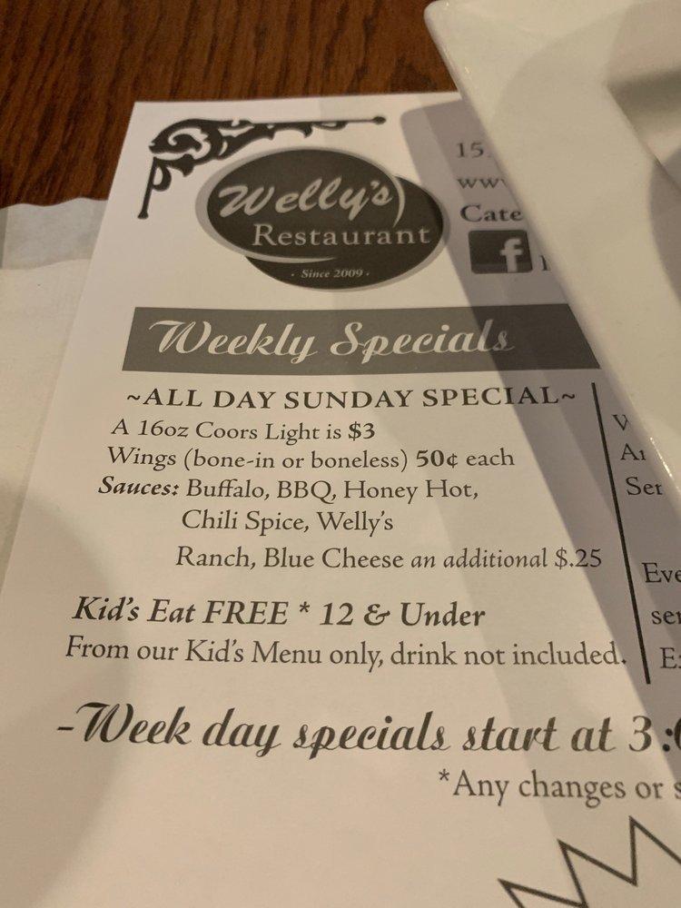 Menu at Welly's Marlborough pizzeria, Marlborough