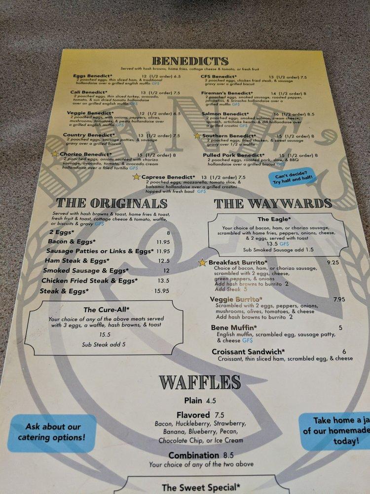 Menu at Bene's restaurant, Cheney