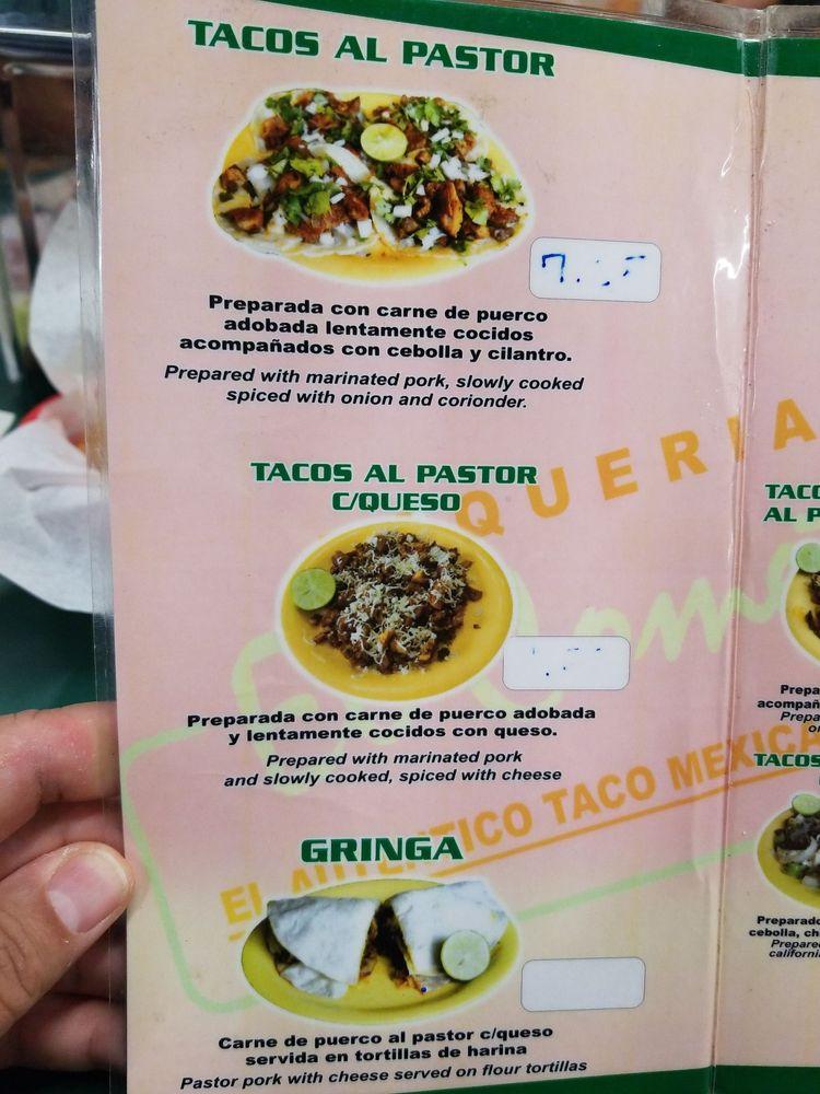 Menu at El Cometa - Taqueria El Autentico Taco Mexicano restaurant, El ...