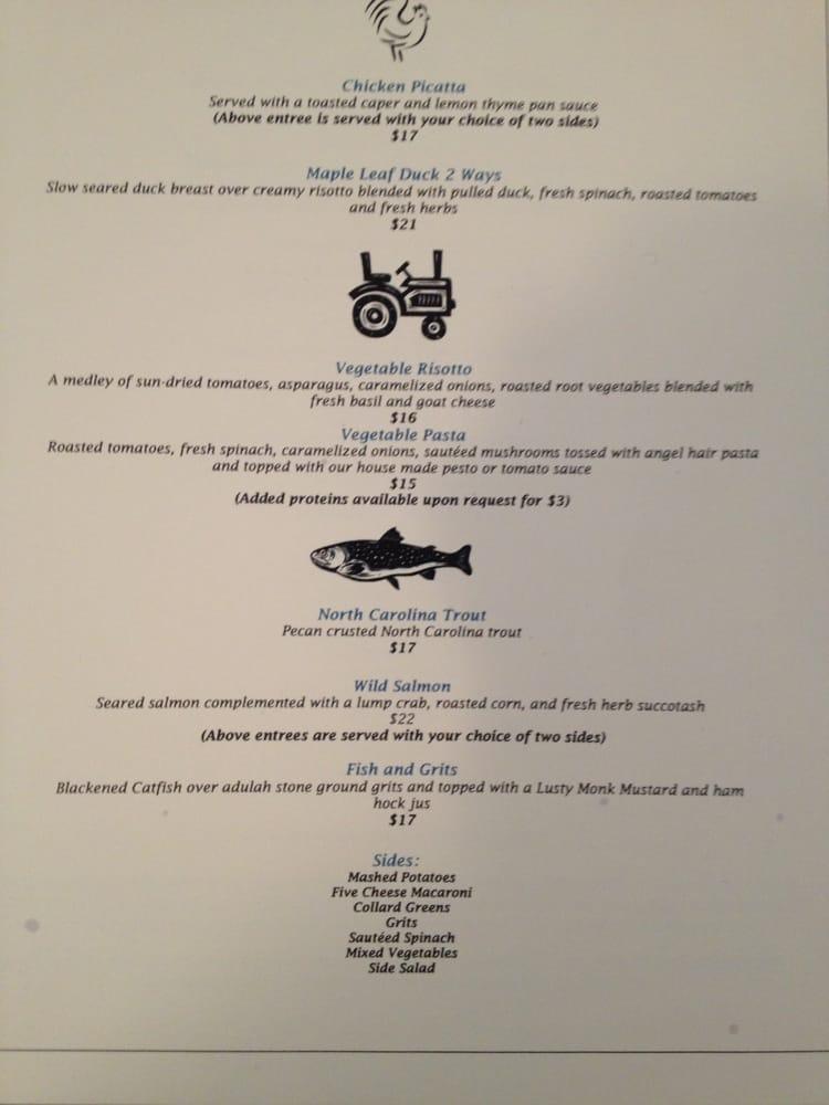 Menu at Harvest House restaurant, Landrum