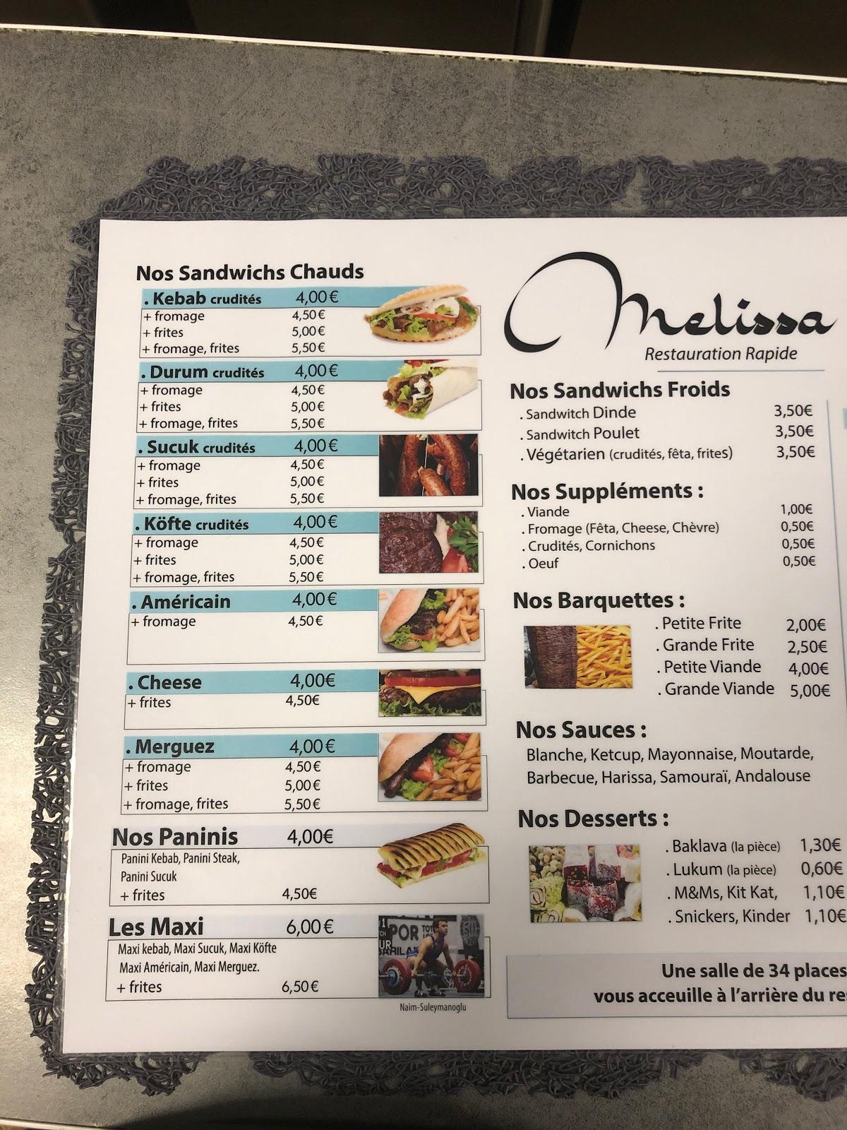 Menu at Kebab Melissa fast food, Nancy
