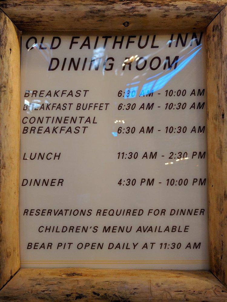 Menu at Old Faithful Inn Dining Room restaurant, USA, Old Faithful Rd