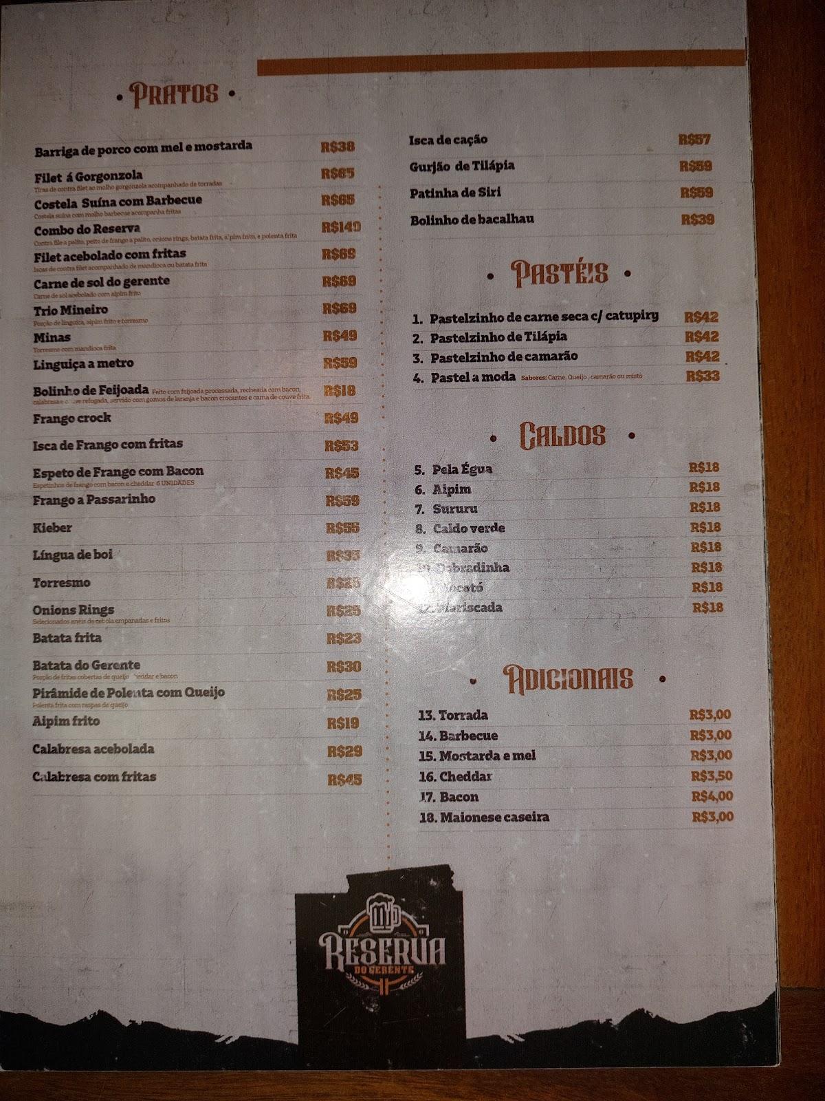 Menu em Reserva do Gerente pub & Bar, Guarapari