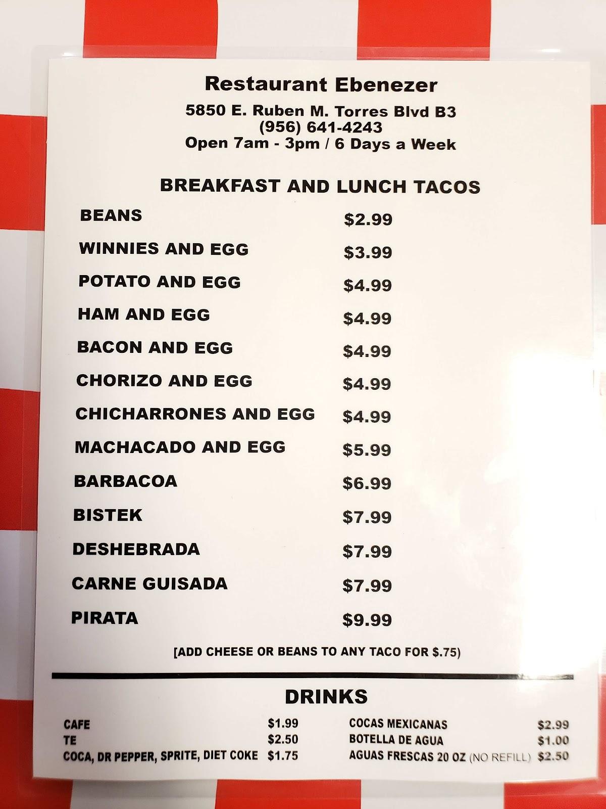 Menu at Restaurant Ebenezer, Brownsville