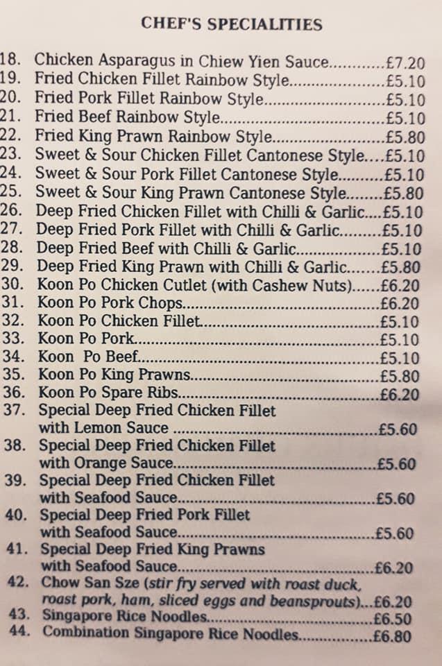 Menu at Sea Horse restaurant, Dalbeattie