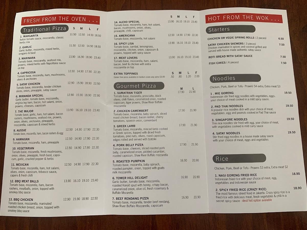Menu at Alexo Pizza & Bistro pizzeria, Port Fairy
