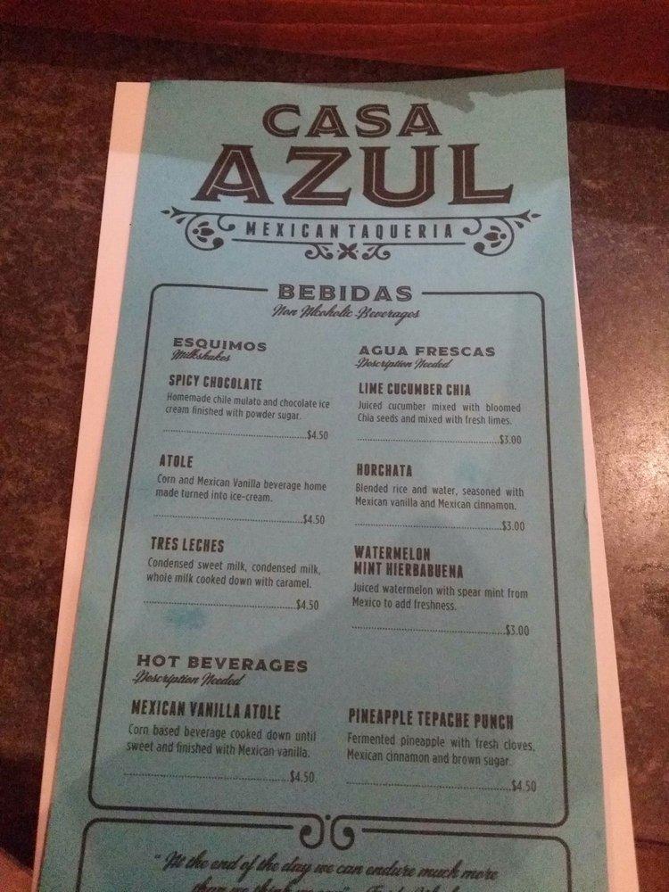 Menu at Casa Azul restaurant, Buffalo, 191 Allen St