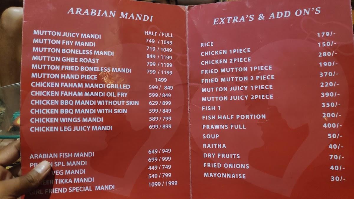Menu at Girlfriend Mandi, Hyderabad, H No 1