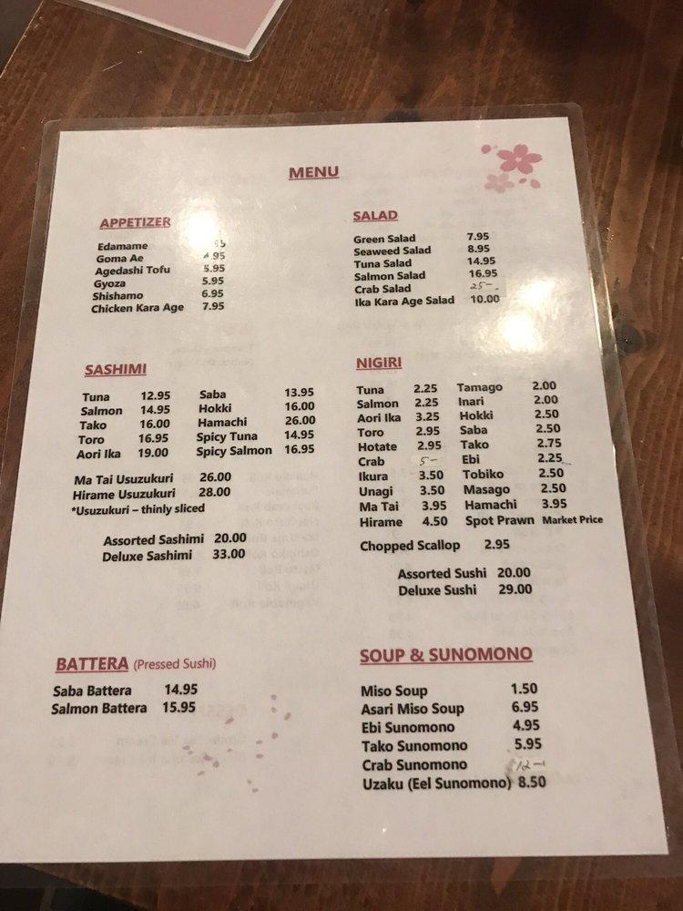 Menu at Hanako Japanese Restaurant, Surrey