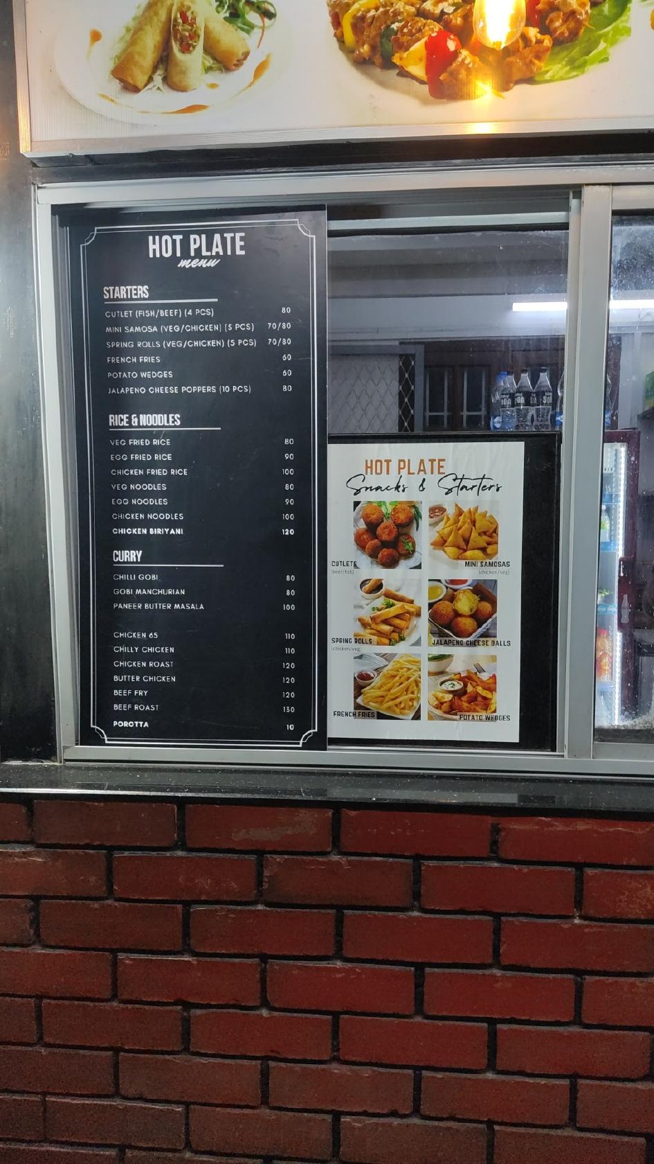 Menu at Hot plate, Kochi, South