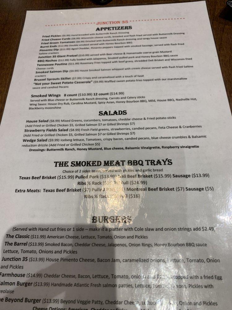 Menu at Junction 35 Spirits BBQ, Pigeon Forge