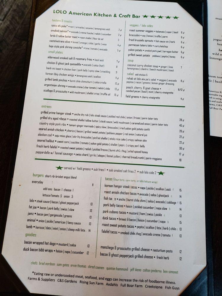 Menu at LoLo American Kitchen & Craft Bar Hudson, Hudson