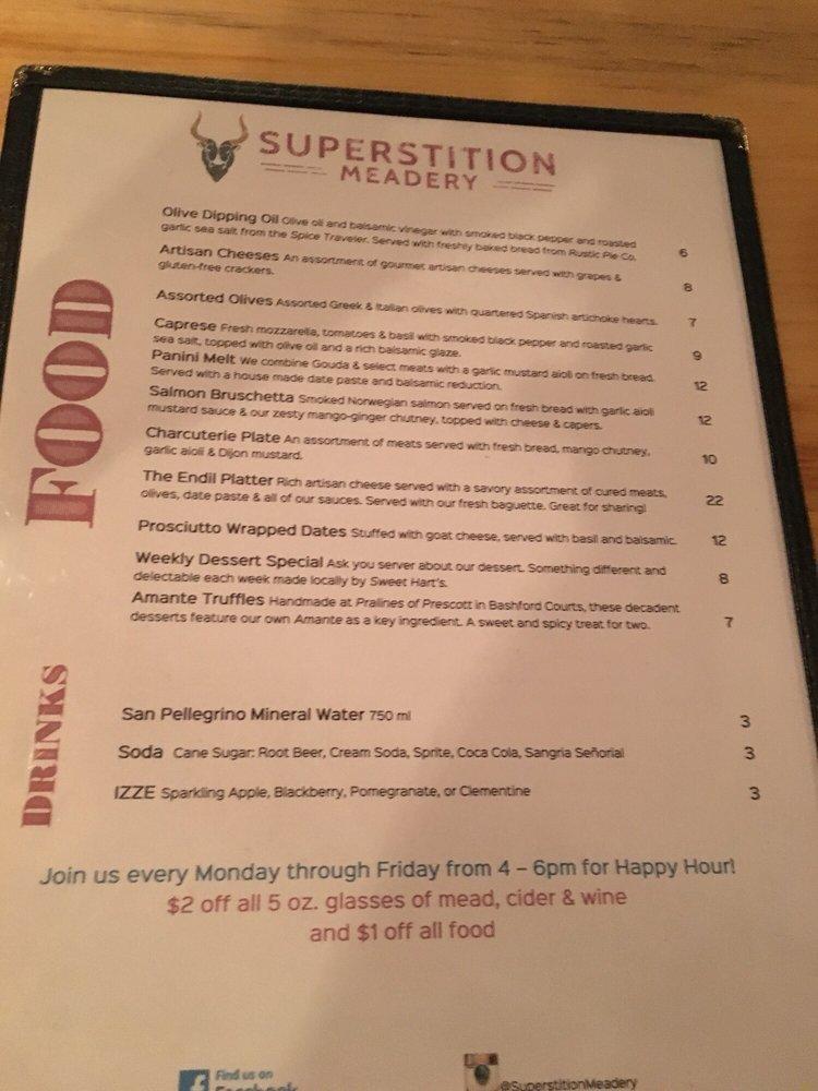 Menu at Superstition Meadery pub & bar, Prescott