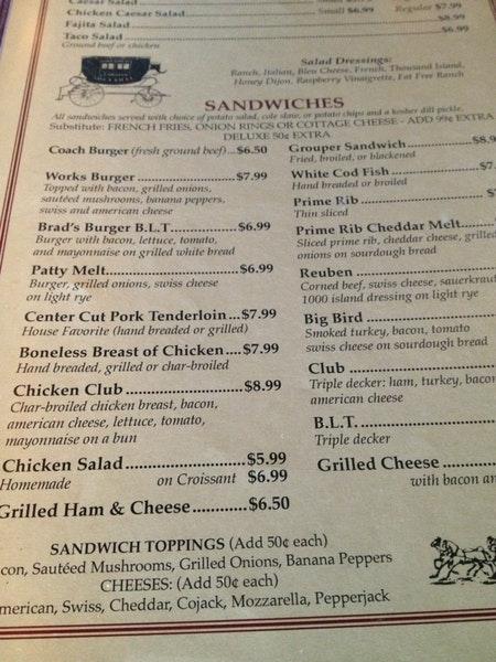 Menu at The Coachman Restaurant and Lounge, Plainfield