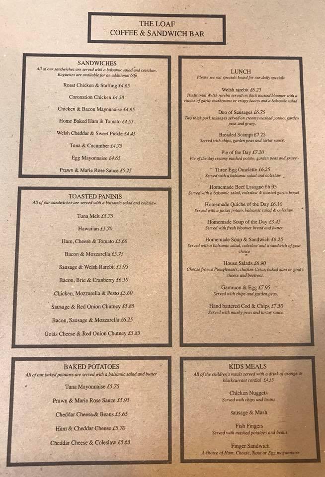 Menu at The Loaf Coffee & Sandwich Bar Llandudno, Llandudno