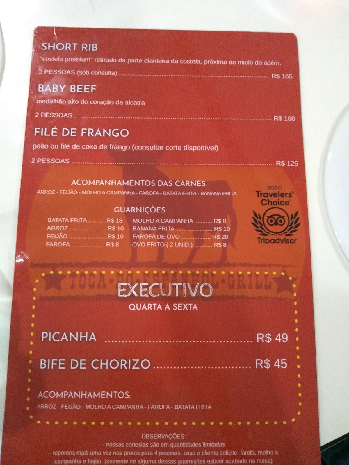 Menu em Toca do Espanhol restaurante, Maricá