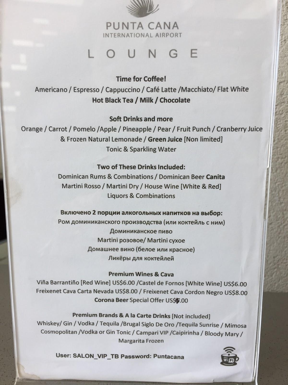 Menu at VIP Lounge Club Terminal B, Punta Cana