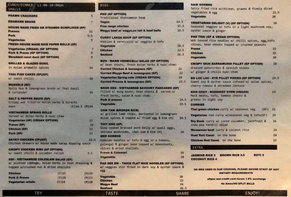 Menu at Chumanchu restaurant, Preston, 2/4 Gilbert Rd