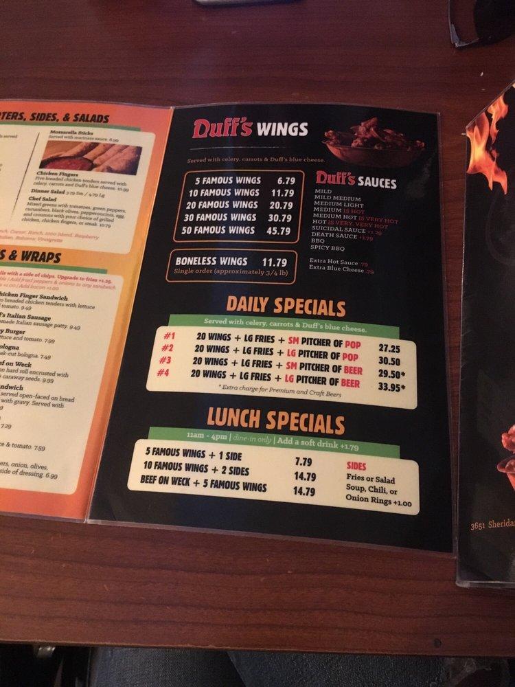 Menu at Duff's Famous Wings pub & bar, Amherst, Sheridan Dr